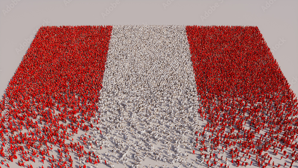 Aerial view of a Crowd of People, gathering to form the Flag of Peru ...