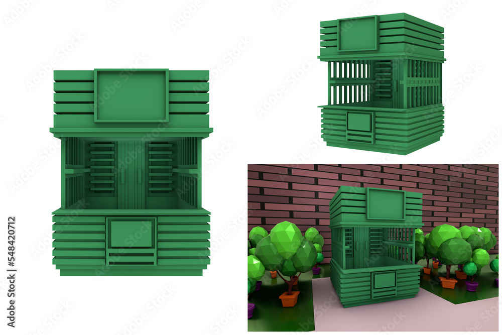 3D RENDER PNG ILLUSTRATION. Sample idea model booth kiosk perspective ...