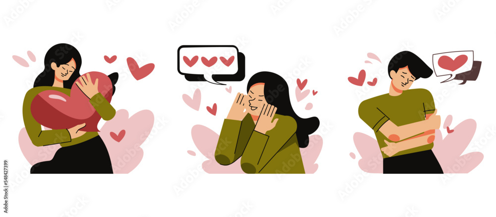 Happy people expressing confidence with heart, Concepts of self love ...