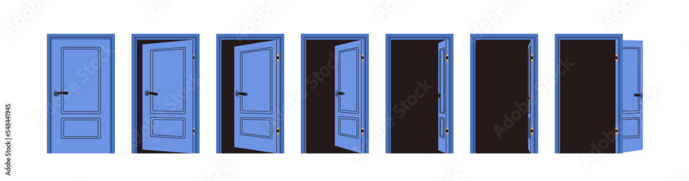 Door opening and closing set, stages sequence for animation. Doorway ...