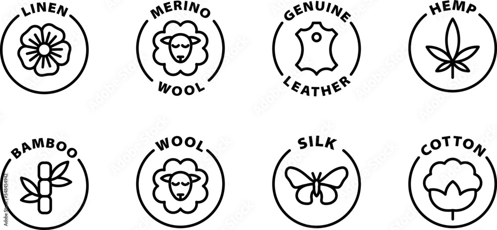 Image vectorielle Stock linen, merino, leather, hemp, bamboo, wool ...
