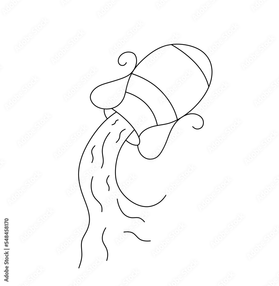 Vector isolated clay jug of flowing water simple aquarius zodiac sign ...