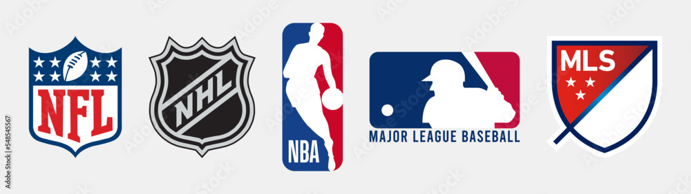 Official logos of major USA sports leagues. Logo of the top 5 American ...