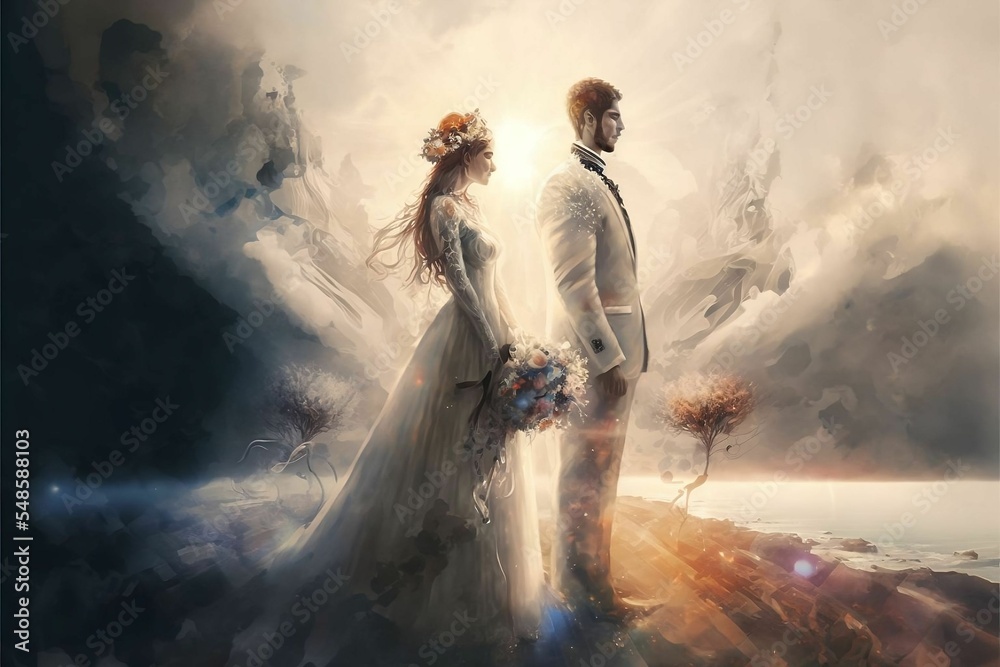 Abstract drawing of Ethereal wedding between two soulmates Stock ...