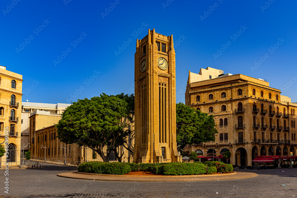 Lebanon. Beirut, capital of Lebanon. Clock tower at the center of ...