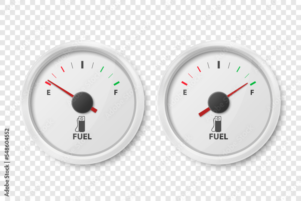 Vector 3d Realistic White Gas Fuel Tank Gauge, Oil Level Bar Set ...