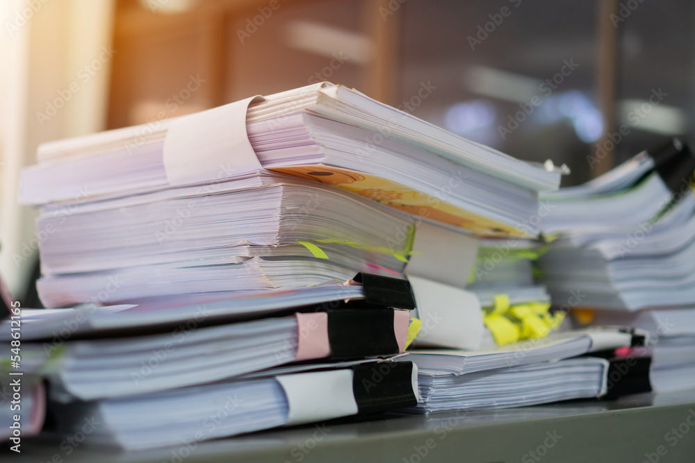 Document of paper or paperwork file unfinished pile report. Stack ...