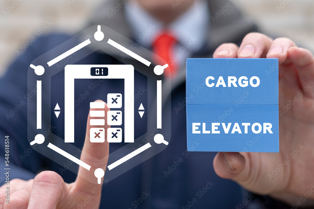Concept of cargo elevator. Cargo elevator modern technology integration ...