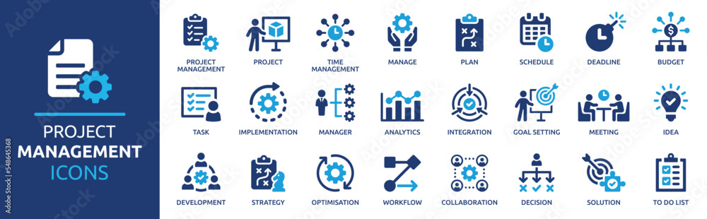 Project management icon collection. Time management and planning ...