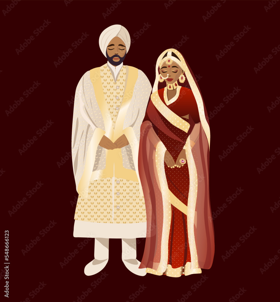 Indian Wedding Invitation Card Design. Couple in traditional indian ...