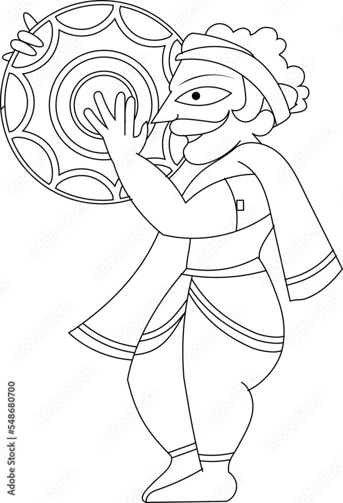 Indian man playing Indian wedding music instrument daphali vector ...