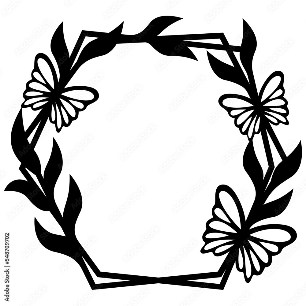 Hexagon frame with butterfly svg, Cake topper border laser cut Stock ...