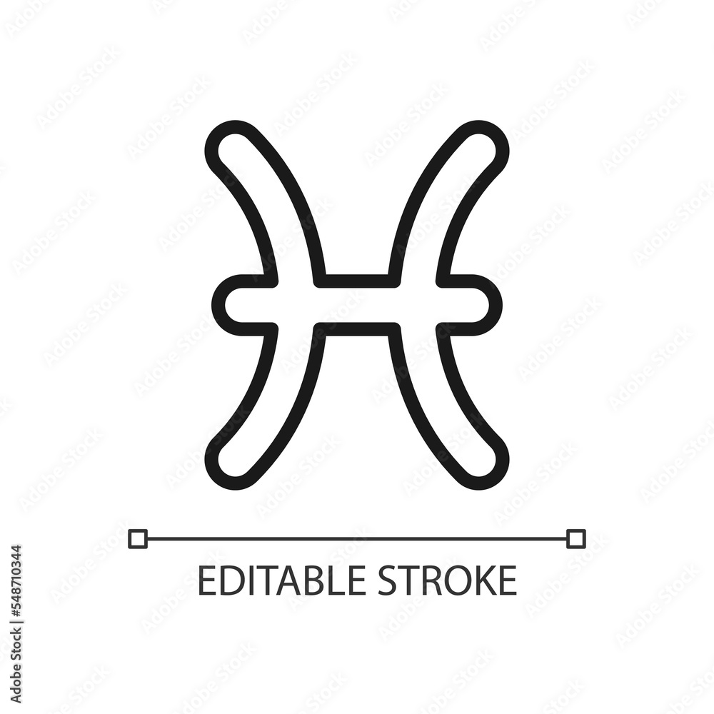 Pisces pixel perfect linear icon. Water zodiac sign. Astrological ...