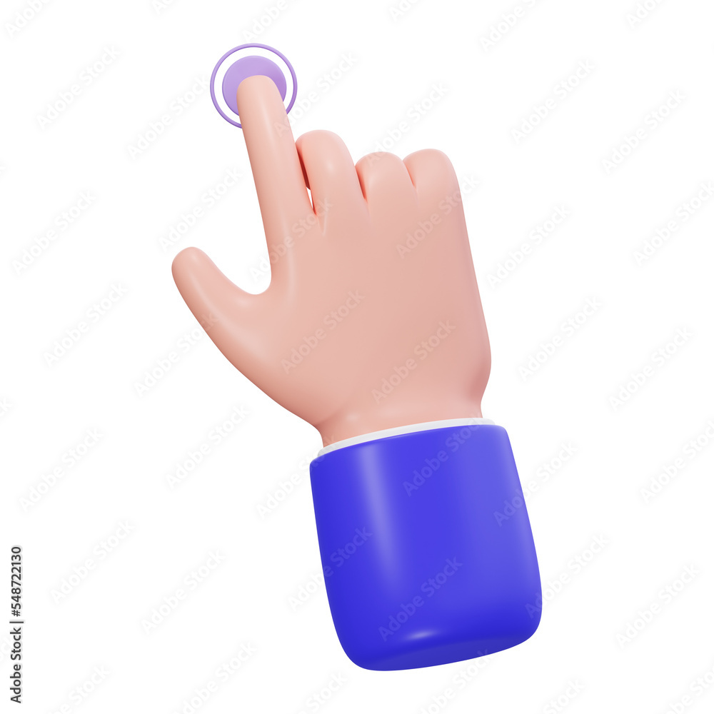 3d hand tap icon isolated on transparent background. Human finger press ...