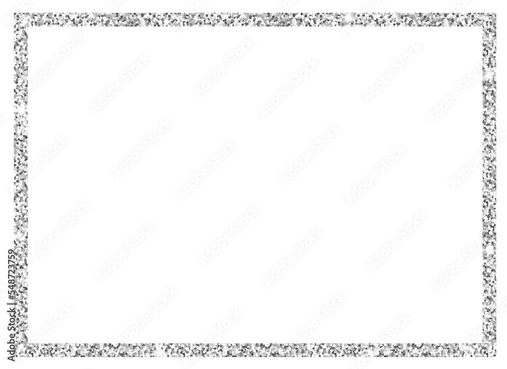 rectangle silver glitter frame for card isolated on transparent background illustration, 7:5 ...