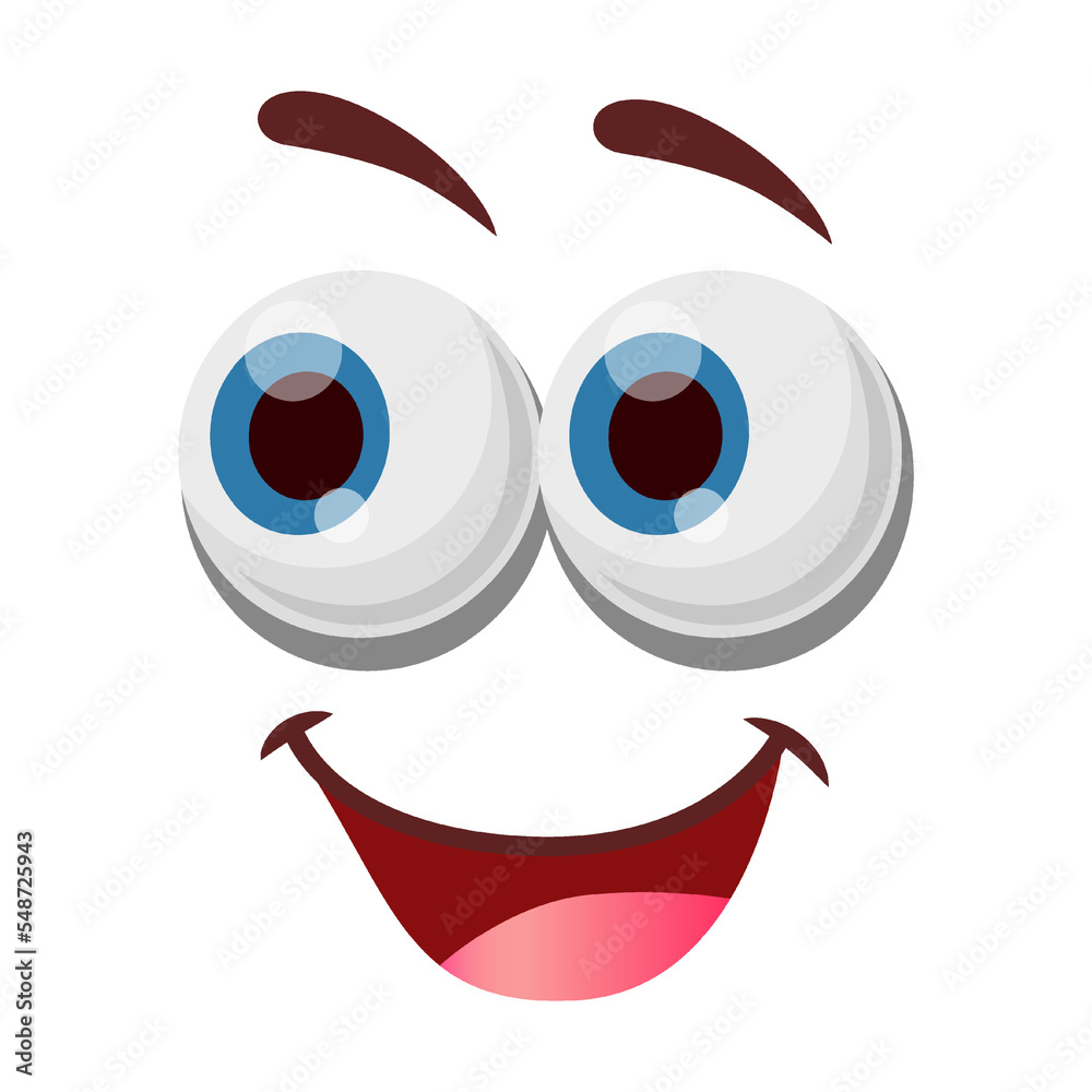 Comic overjoyed and surprised face expression vector illustration. Eyes ...