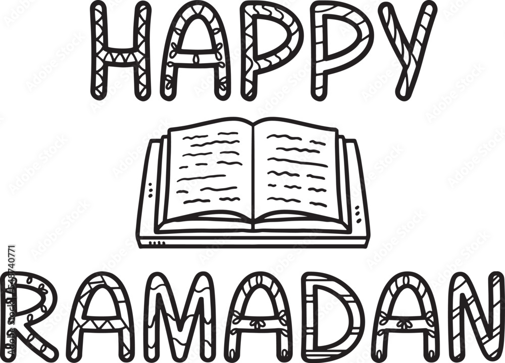 Happy Ramadan Isolated Coloring Page for Kids Stock Vector | Adobe Stock
