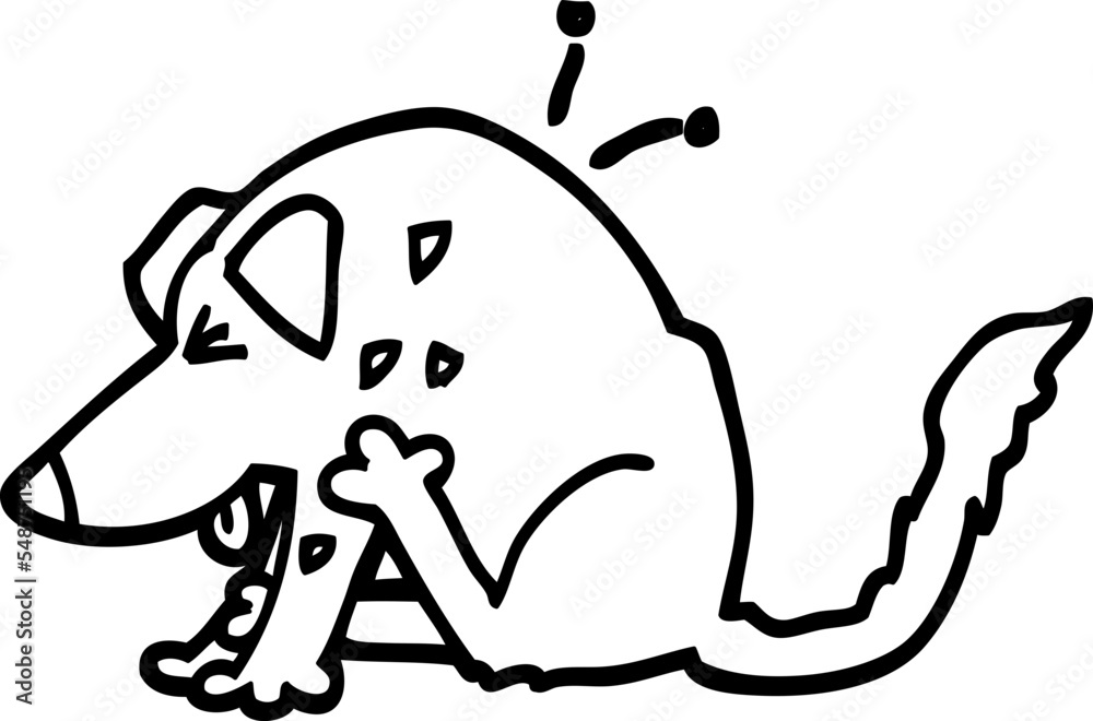 black and white cartoon dog scratching Stock Vector | Adobe Stock