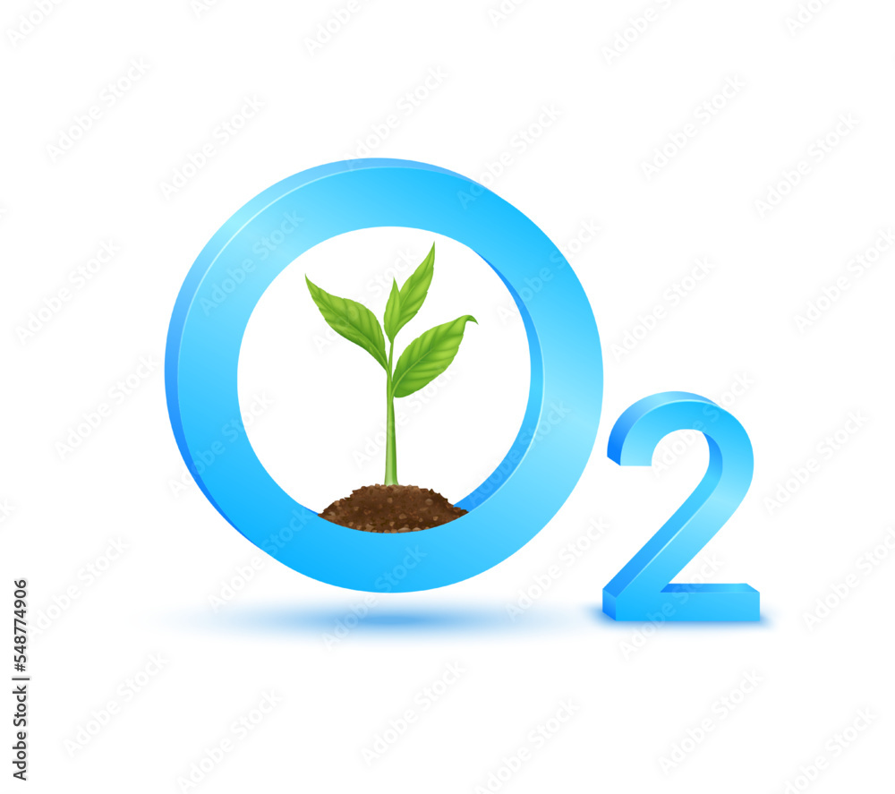 Seedling with green grows from seed in oxygen O2 blue natural gas ...