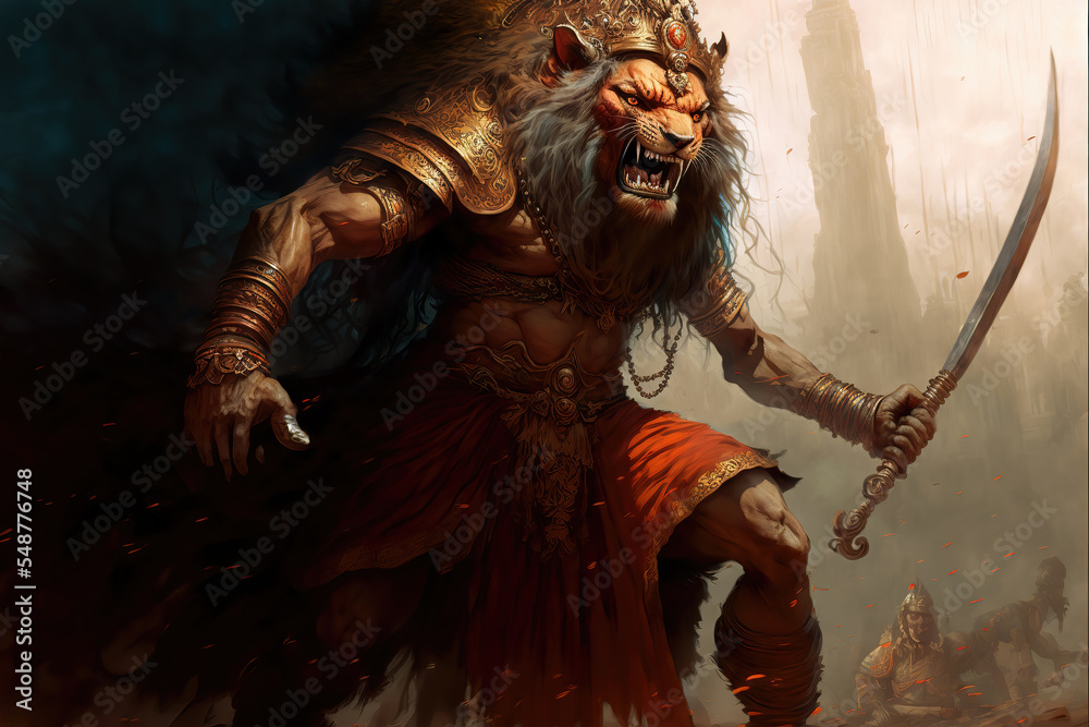 AI generated image of Lord Narasimha, the 4th avatar of Hindu god ...