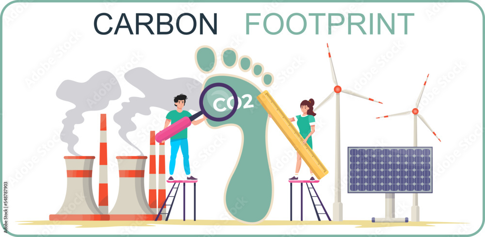 Carbon footprint concept. Carbon dioxide emissions in the air. People ...