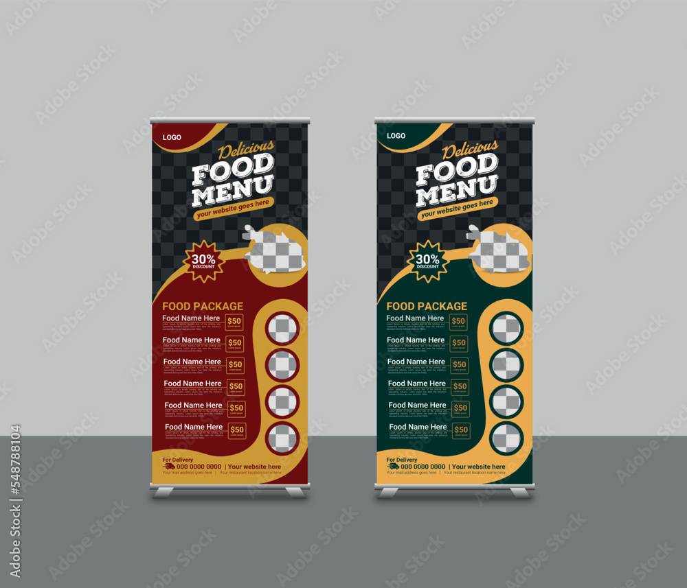 Food menu rollup banner template, restaurant services promotion x stand ...