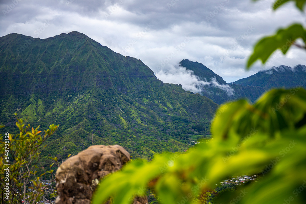 panorama of oahu and the hawaiian mountains as seen from the top of the ...