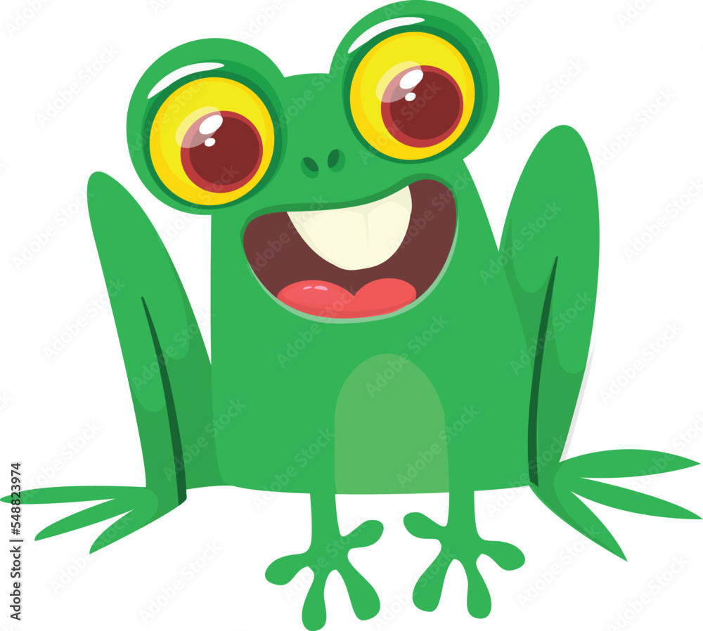 Cartoon green froggy frog mascot character in cartoon style. Vector ...