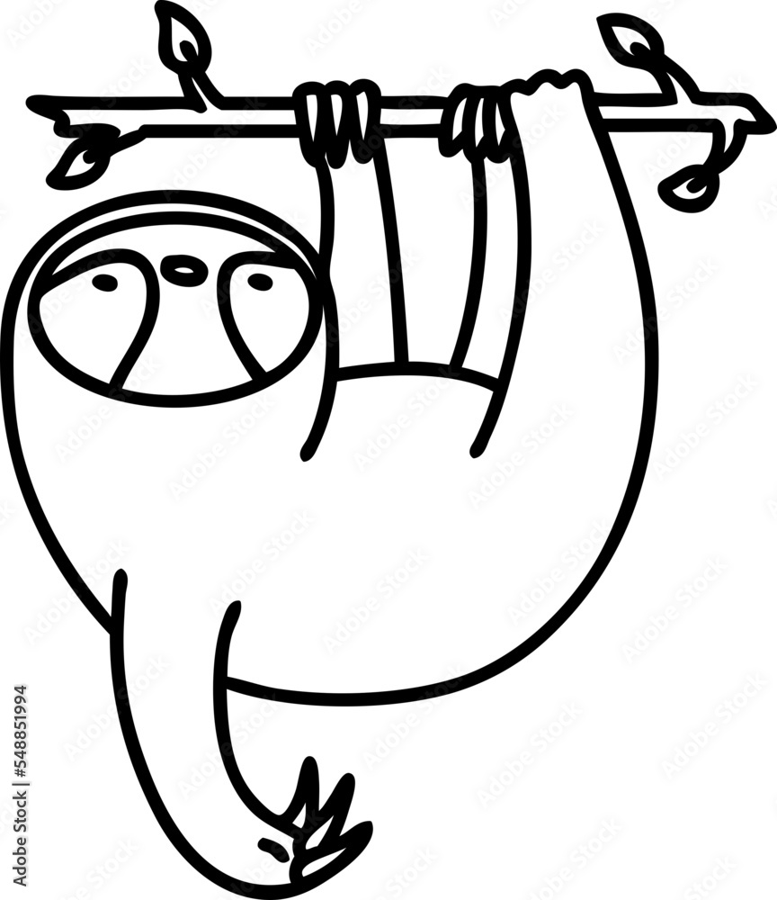 outline of cute sloth hanging from a branch Stock Vector | Adobe Stock