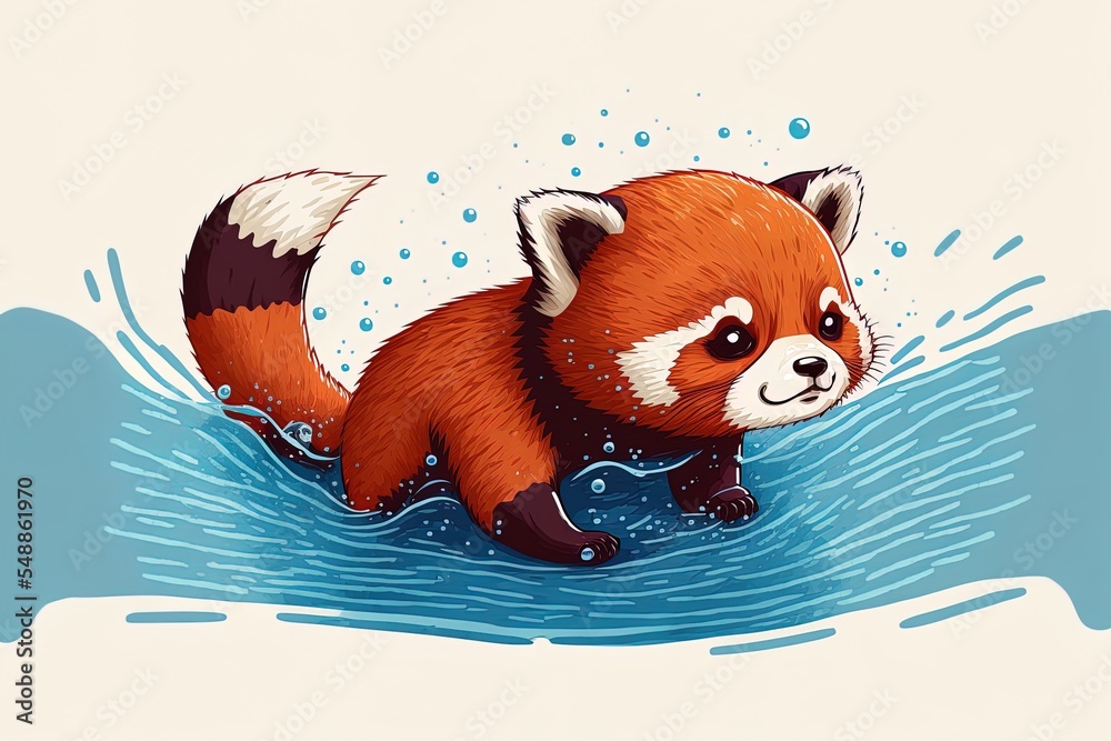 Cute Red Panda Swimming Cartoon 2D Illustrated Icon Illustration Stock ...