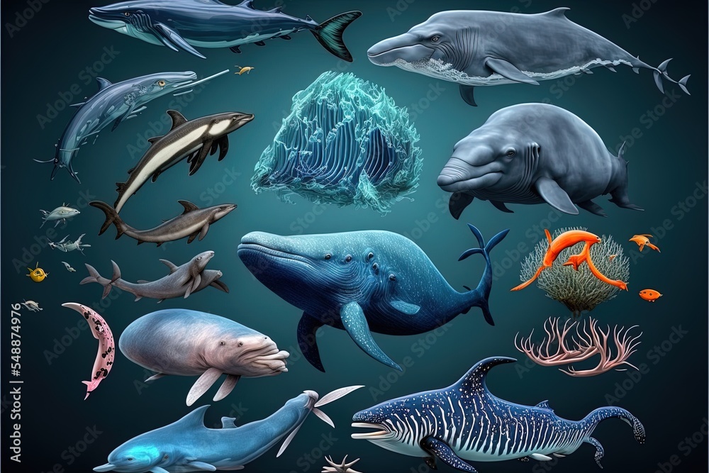 Different Types Of Sea Animals Stock Illustration | Adobe Stock