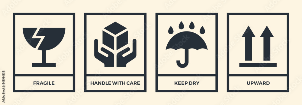 Fragile. Handle with care. Keep away from water. This side up ...