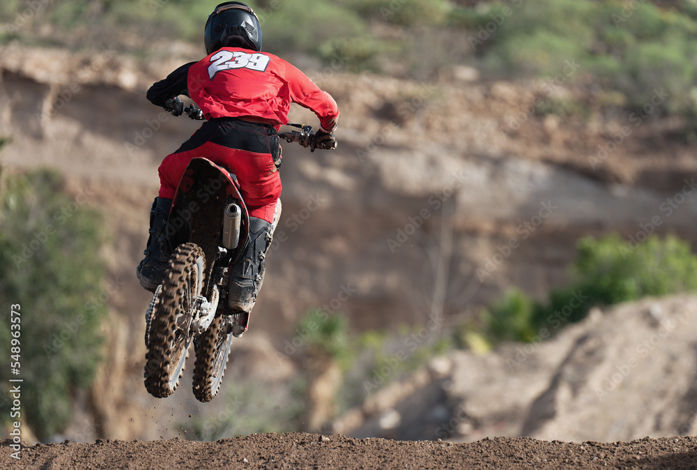 Racer boy on motorcycle participates in motocross race, active extreme ...