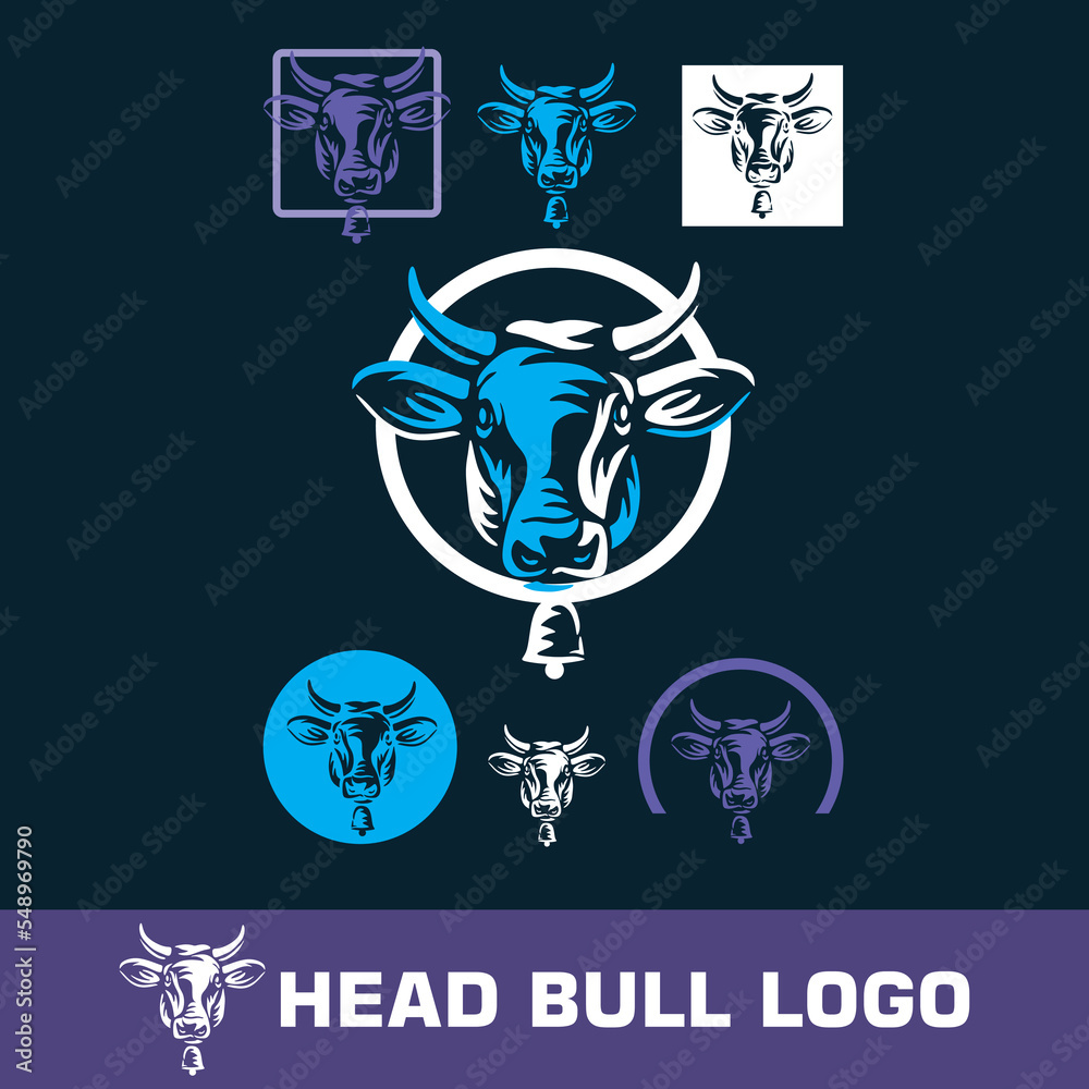 great cattle head logo, silhouette of giant bull face vector ...