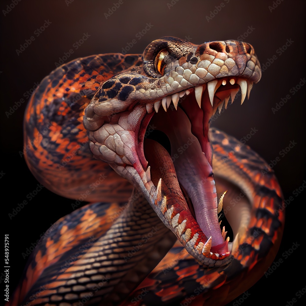 Gorgeous portrait of the snake with open mouth, attacking. Stunning ...