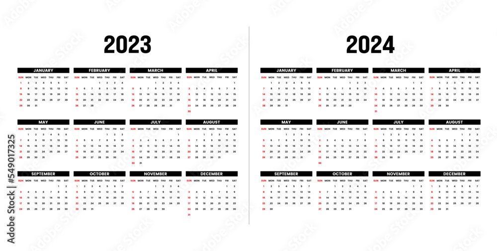 2023 2024 Calendar starting Sunday Calendar 2023 and 2024 template ...