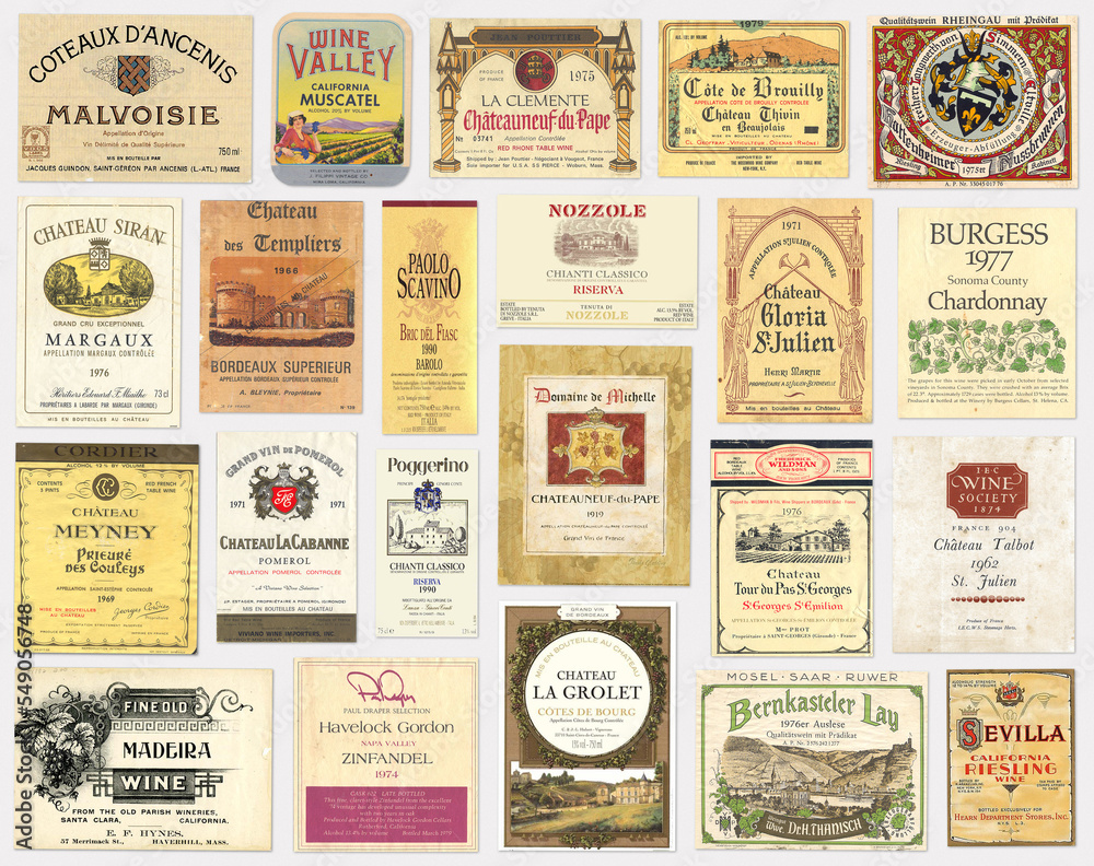 Old vintage wine bottle label collection Stock Photo | Adobe Stock