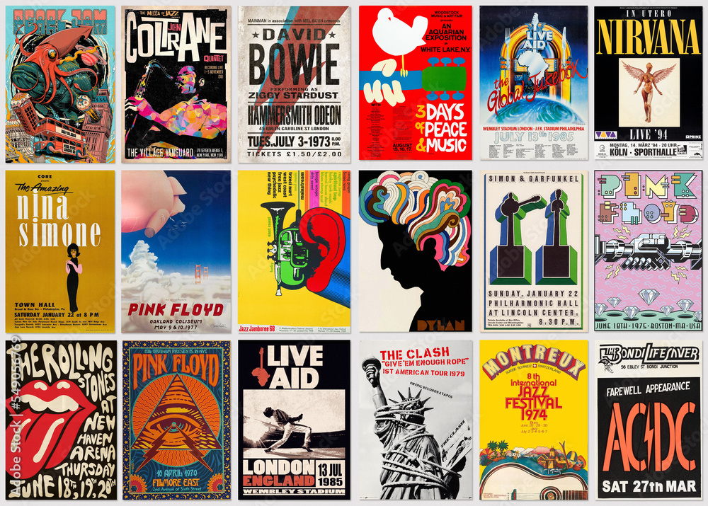 Set of old original vintage music concert posters Stock Photo | Adobe Stock