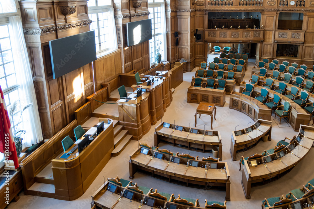 Copenhagen, Denmark The inside of the Danish Parliament building ...
