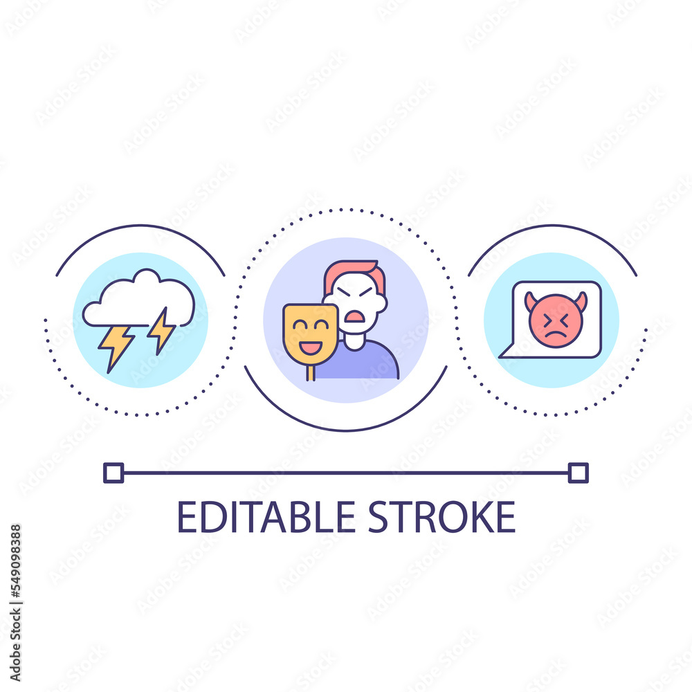 Angry mood loop concept icon. Express negative emotion. Toxic ...