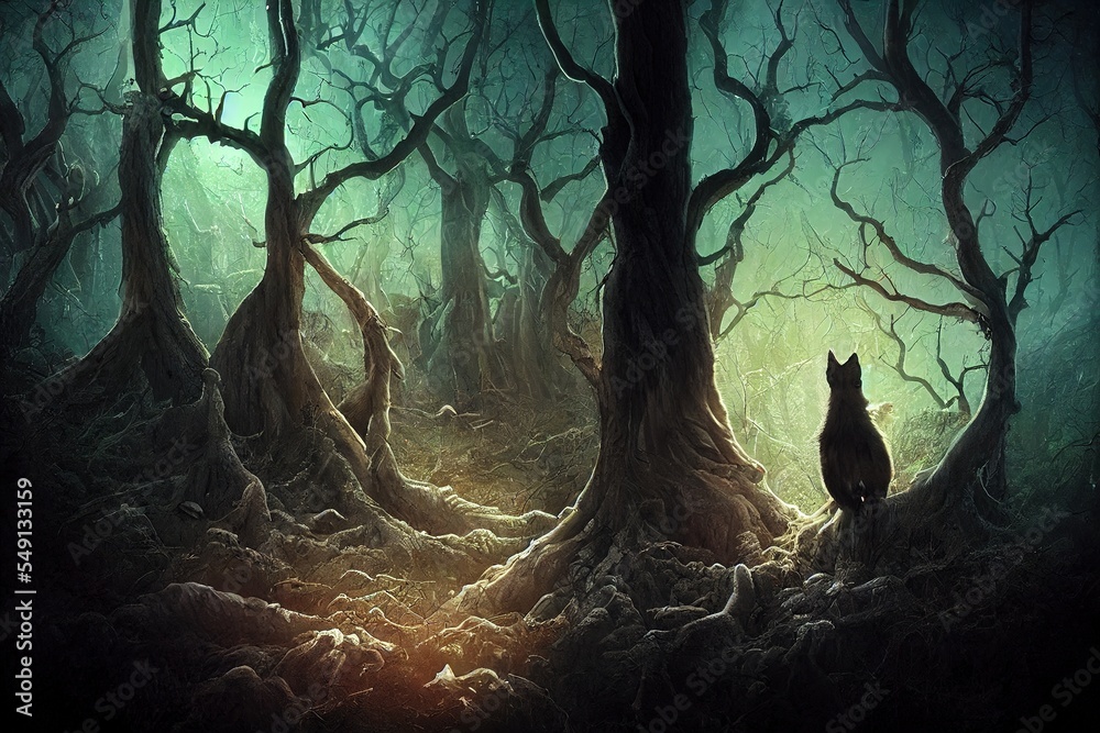 bird's eye view, lost forest, spooky trees, haunted forest, magic ...
