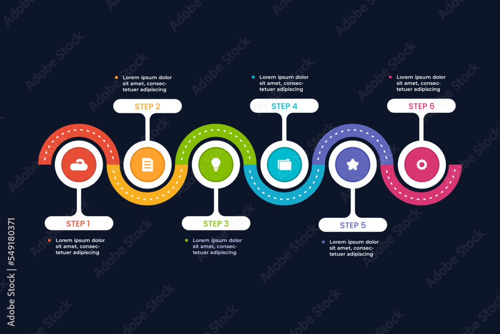 6 steps roadmap with icons infographic template for business ...