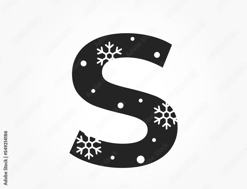 letter s with snowflake and snow. text element for Christmas, new year ...