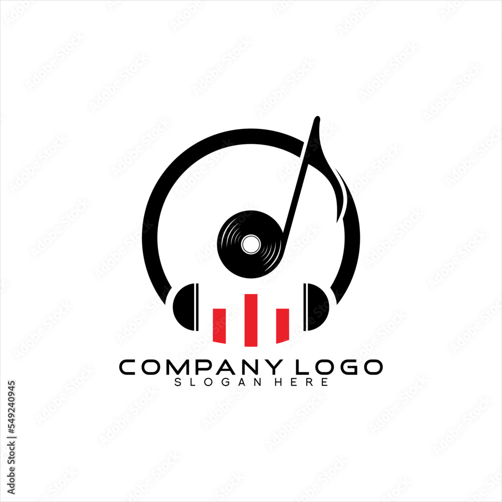 DJ music vector logo design. Illustration of headphones with music disk ...