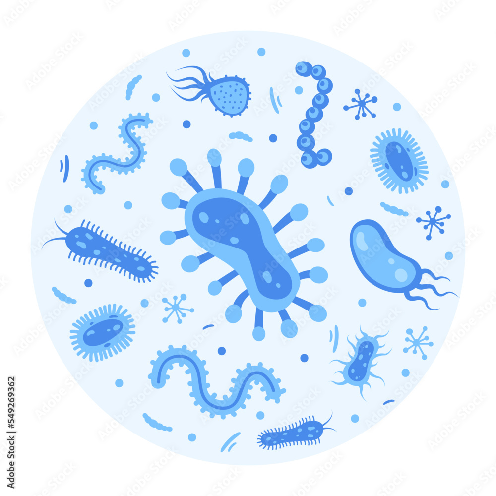 Different bacteria, pathogenic microorganisms in a circle. Bacteria and ...