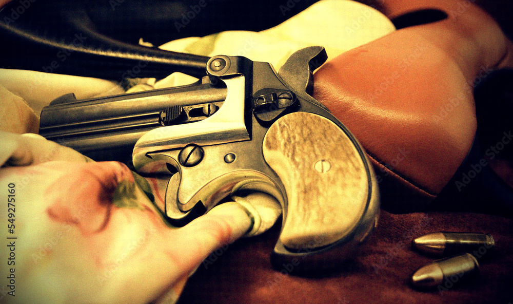 Foto de Stock A double barrel derringer style pistol with high heels ...