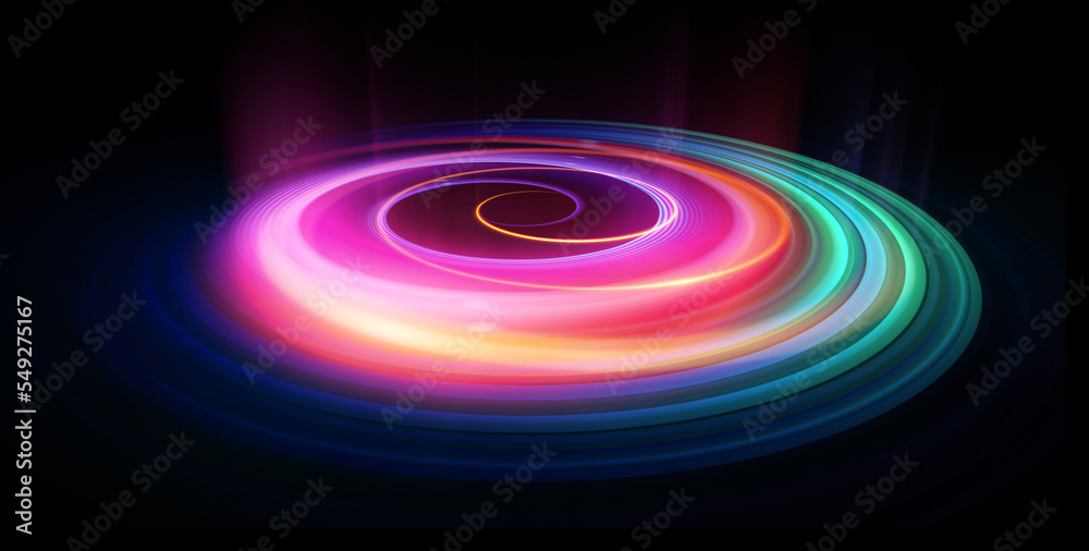 Glow swirl light effect. Circular lens flare. Abstract rotational lines ...