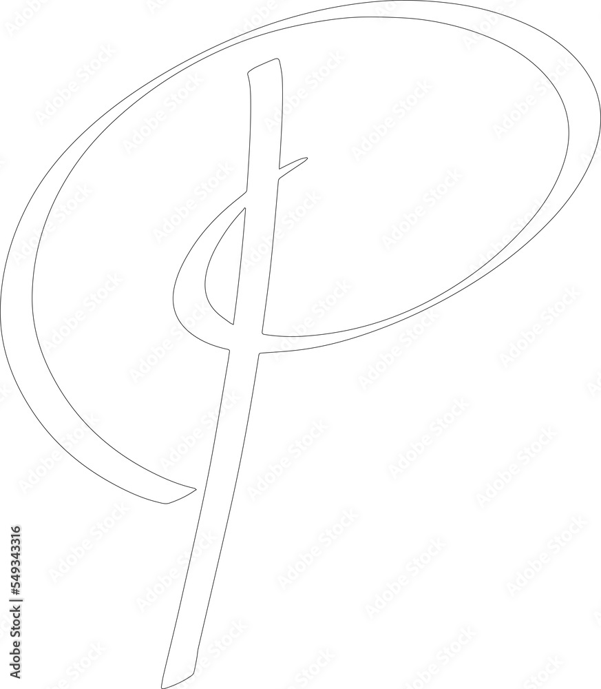 Black Outline White Calligraphy Alphabet Letter P, Cursive P Stock ...
