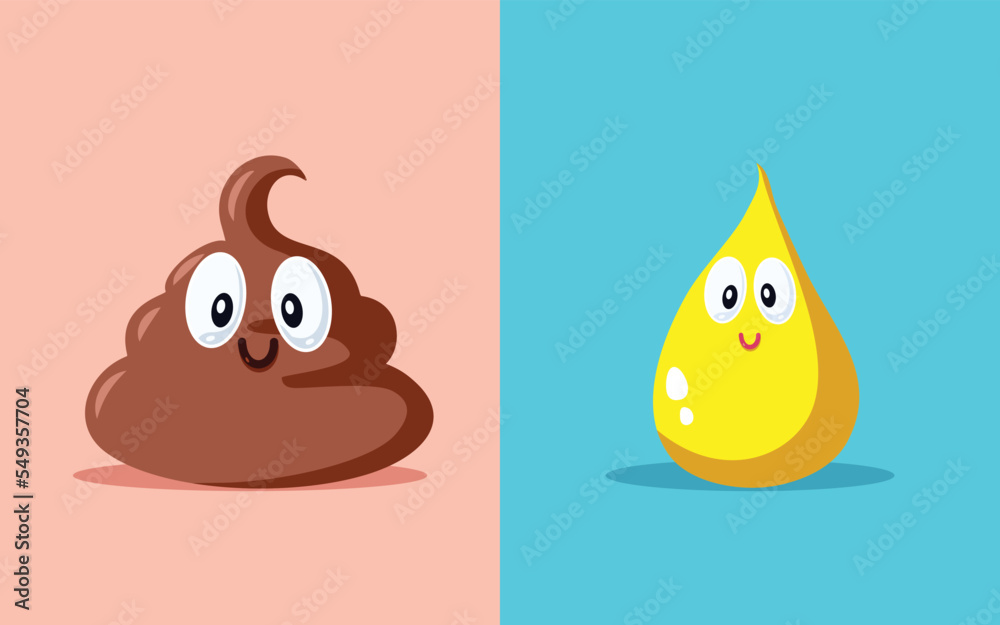 Poop And Pee Funny Mascots Vector Cartoon Illustration. Medical samples ...