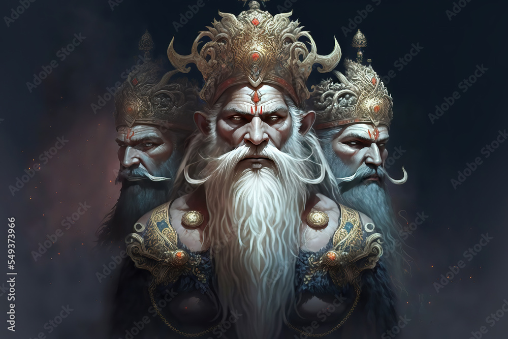 AI generated image of Hindu God Brahma, the three-headed creator of the ...